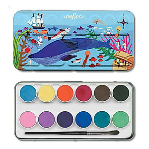 eeBoo: in The Sea Watercolor Paints Set/12 Colors, Includes Paint Brush, Easy to Close and Comes in Portable Tin Set, Perfect for Watercolor Painting, Hand Crafts with Paints and Other Artworks