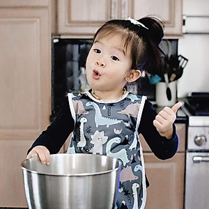 BapronBaby Dinosaur Drawing Bapron - No Neck Tie Safer Bib for Baby & Toddler - Soft Waterproof Stain Resistant - Machine Washable - Sz Preschool 3-5yrs