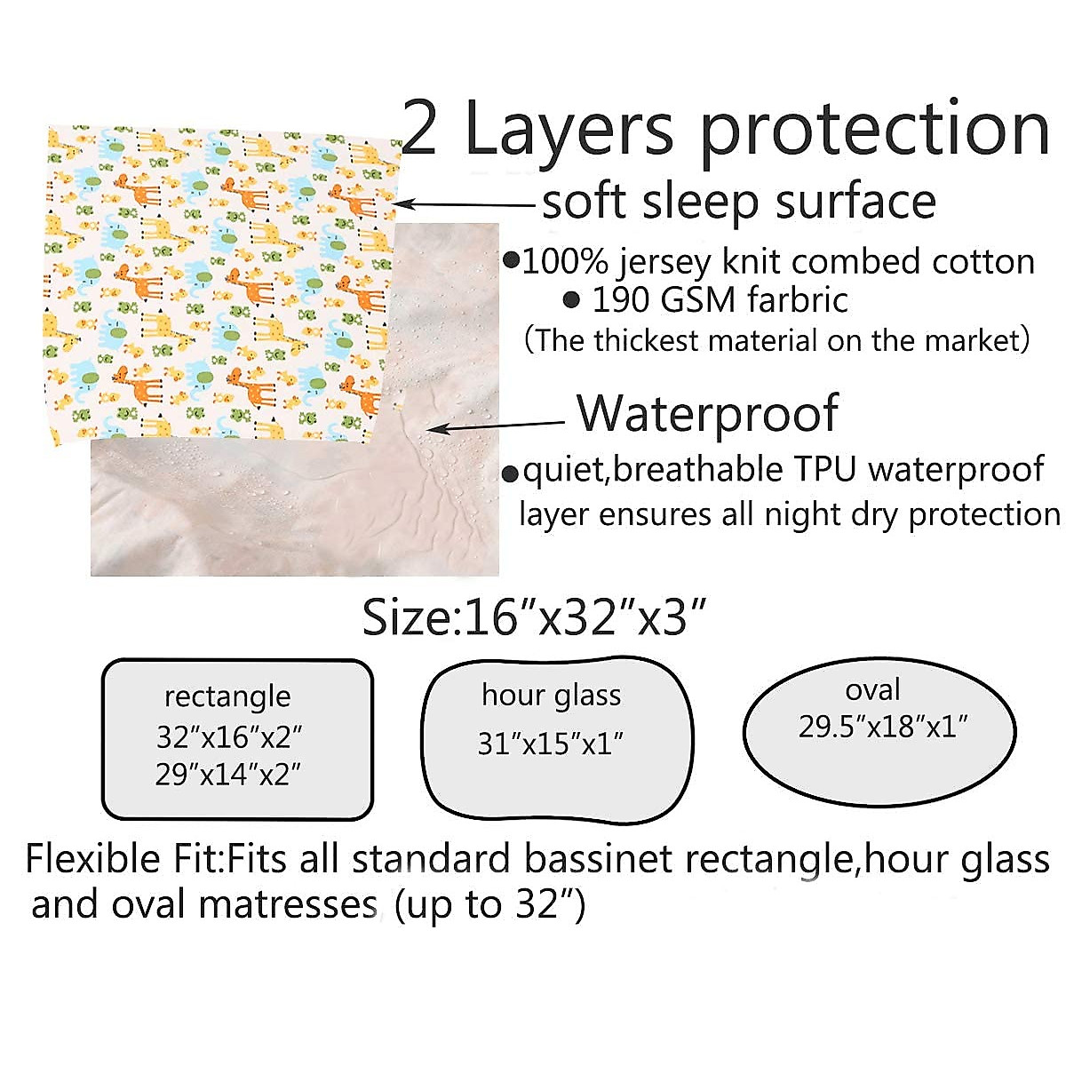 100% Jersey Cotton Bassinet Sheet Set 4 Pack(2 Waterproof Bassinet Sheet and 2 Bassinet Sheet)
