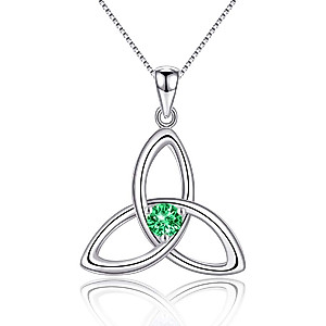 JIANGXIN Irish Celtic Triquetra Knot 925 Sterling Silver Created Emerald May Birthstone Pendant Necklace for Women Fine Jewelry Birthday Gift
