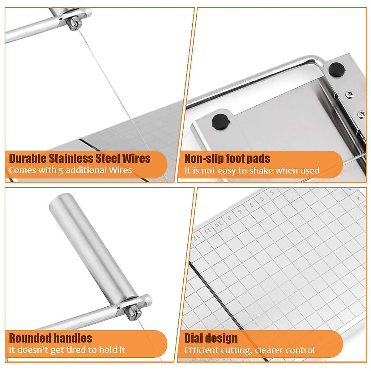 QWLWBU Stainless Steel Cheese Slicer Cutter Multipurpose Cheese Slicer Food Cutter with 6 Replacement-wires Cheese Cutter Board with Accurate Size Scale Cheese Cutter(COLOR:silver)