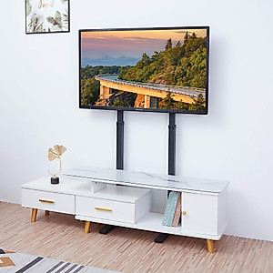 unho Universal Against The Wall TV Stand Floor: Free Standing Mount Stand with Height Adjustable Bracket for TV Bench Compatible with 32-65 inch Flat Panel LED LCD Plasma Screens (Black)