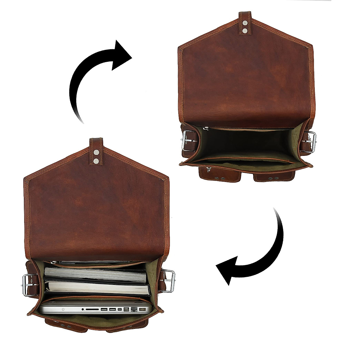 MaheTri 16" Leather Backpack Vintage Style Laptop Messenger Bag Rucksack Sling for Men Women, Convertible backpack