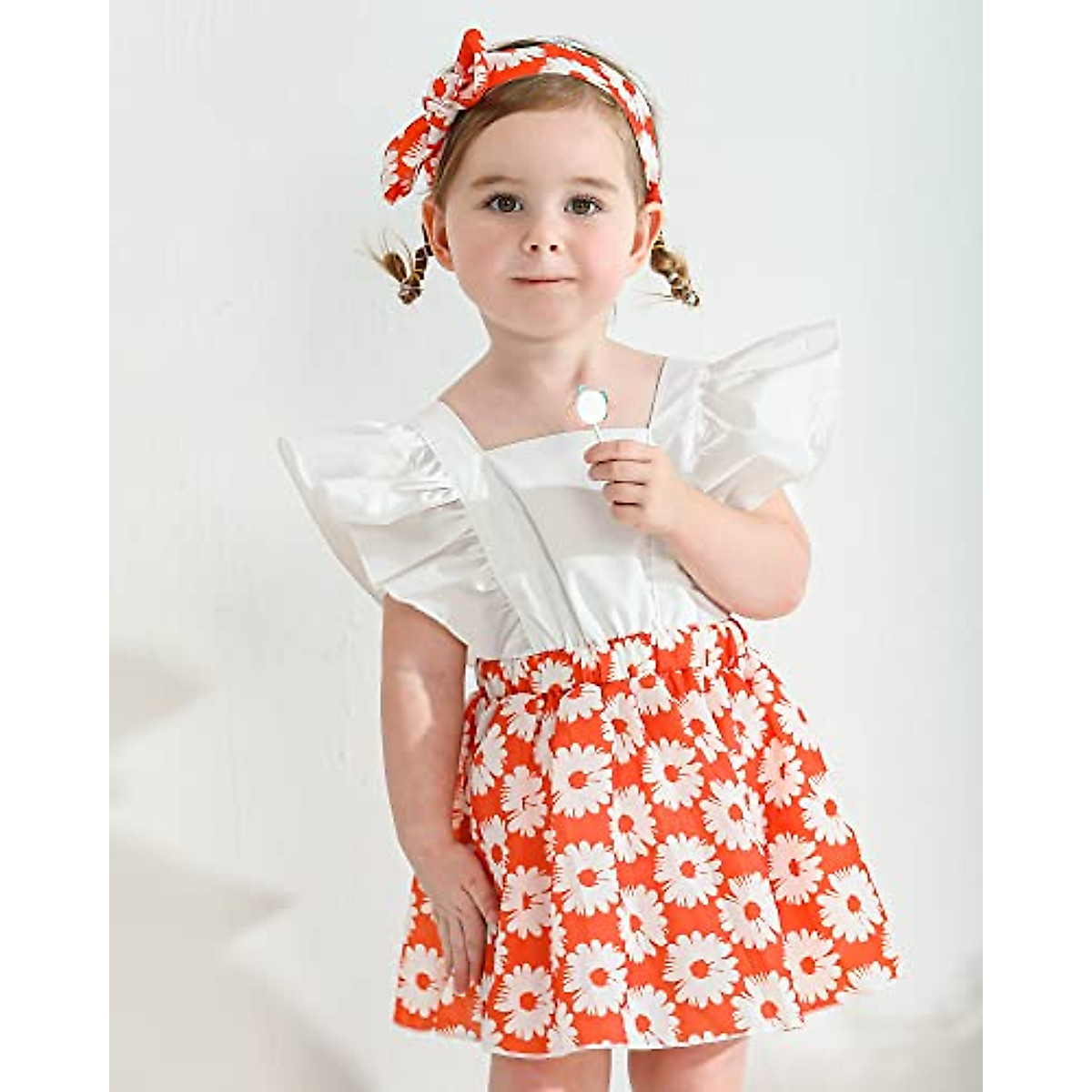 SOLOYEE Baby Girl Dress 6-12 Months Infant Toddler Girls Clothes Summer Outfits Ruffle Sleeveless One-Piece Dress+Headband White