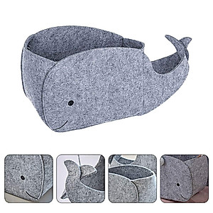 Yardwe Felt Storage Bin Fabric Storage Basket Whale Shaped Collapsible Toy Organiser Basket Laundry Hamper for Home Dark Grey
