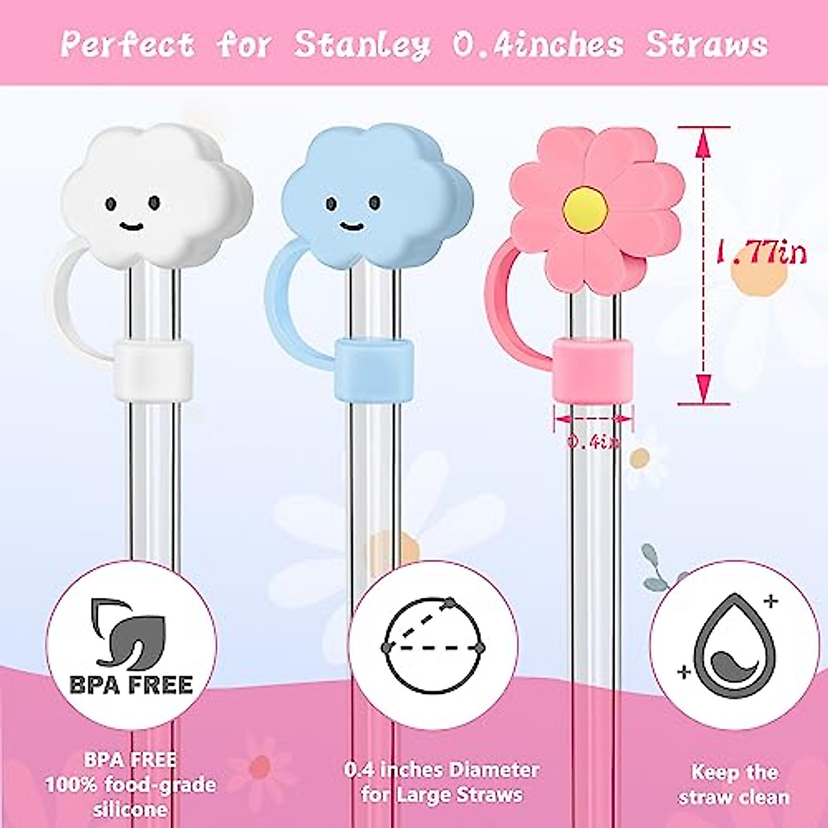 6PCS Straw Cover for Stanley Cup, Silicone Straw Covers Cap for Stanley Cup 40 oz, Straw Topper with 30 Oz Tumbler, Mini 10mm for Stanley Cup Straw Cover for Tumblers