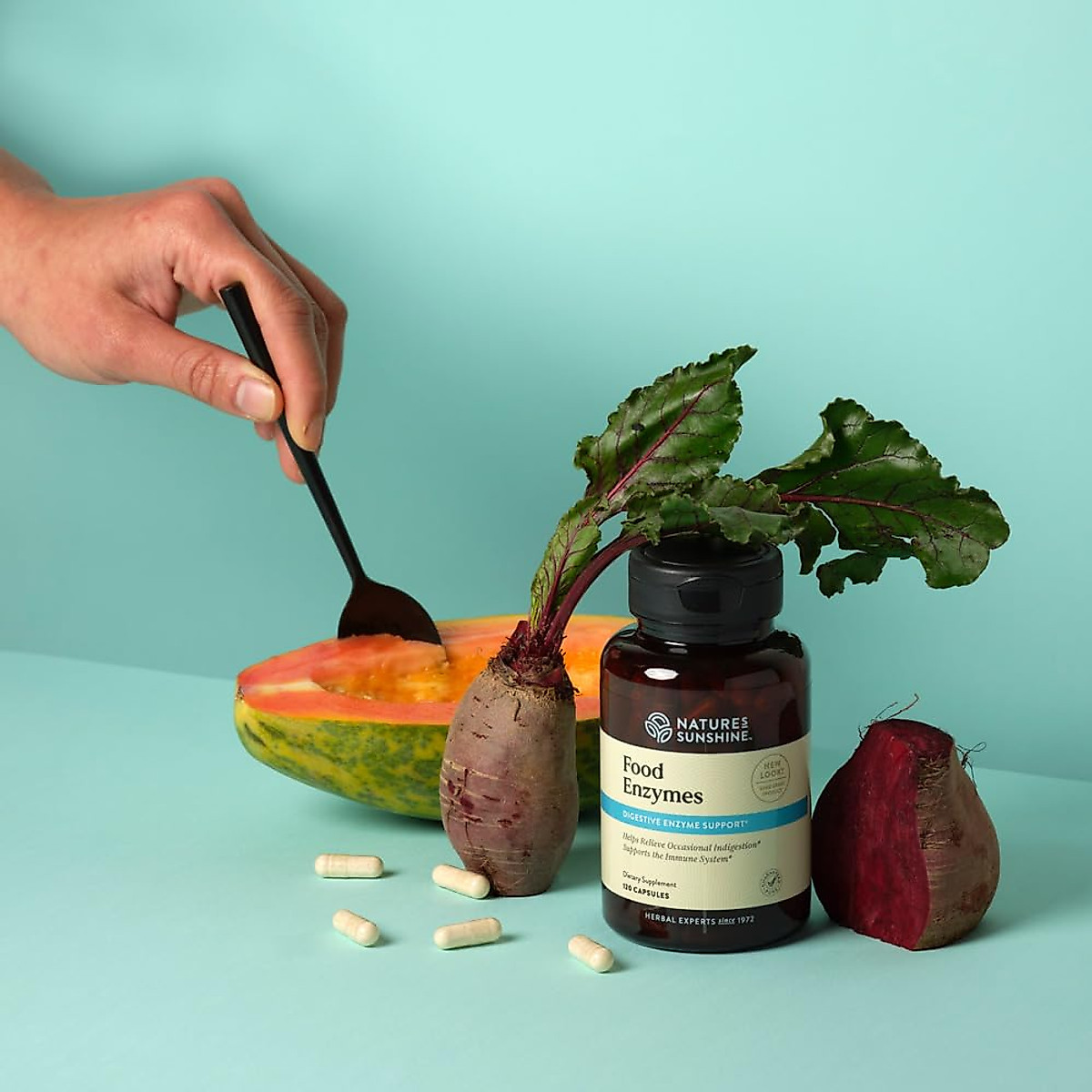 Nature's Sunshine Food Enzymes - Powerful Proprietary Blend for Digestive Health to Break Down Fats, Carbs, Protein - 60 Servings (120 Capsules) Made in The USA