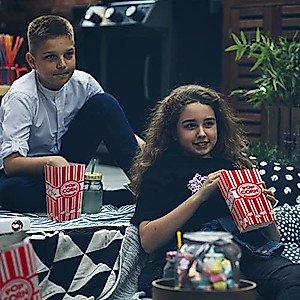 Keriqi Flat Bottom Popcorn Bags, 100 Pcs Paper Popcorn Bags for Family Movie Night Baseball Themed Carnival Christmas Birthday Party