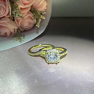 YOYEEWYNS 18K Gold Halo Wedding Bands Engagement Promise Rings for Women Two-in-One Cubic Zirconia Eternity Bridal Set Size 6