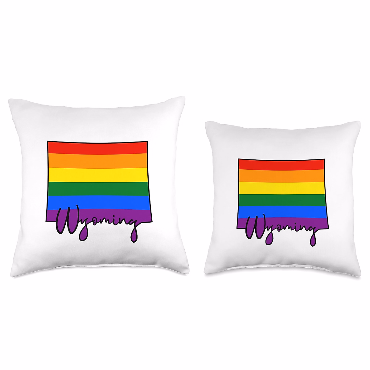 Wyoming Map USA State Rainbow Pride Flag Map USA State Wyoming Rainbow Flag Pride Month Throw Pillow, 16x16, Multicolor