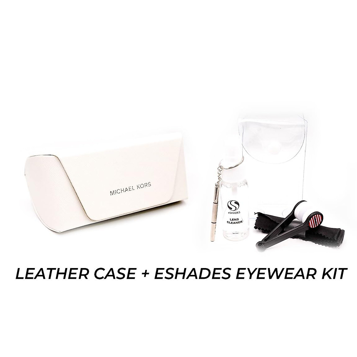 Michael Kors Medium White Sunglass Eyeglass Case + Bundle with eSHADES Luxury Eyewear Kit