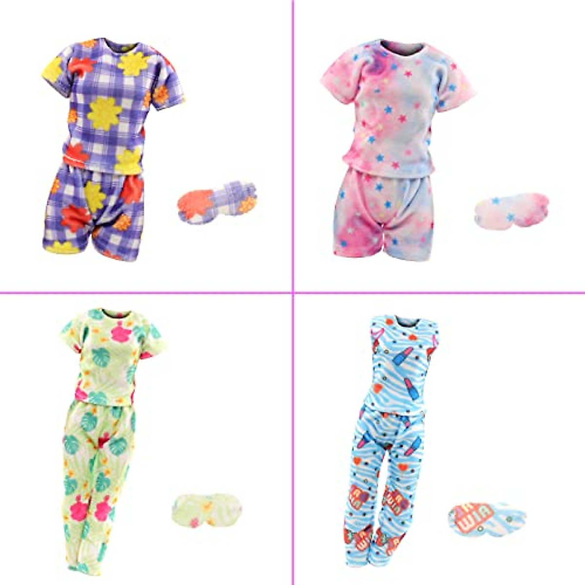 BARWA 4 Sets Doll Pajamas Party Clothes Sleepwear Casual Bedtime Suit with Eye Masks for 11.5 inch Girls Doll…