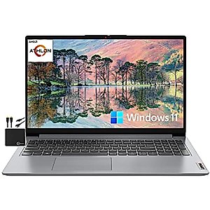 Lenovo IdeaPad 1 15.6" Laptop (2023 Model), AMD Dual-core Athlon 3050U Processor (up to 3.20 GHz, Beats i3-1005G1), 4GB RAM, 128GB SSD, Wi-Fi 6, Bluetooth, Long Battery, Win 11 S+MarxsolCables
