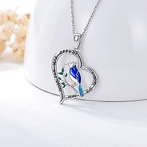 LONAGO 925 Sterling Silver Blue Jay Necklace Bluebird of Happiness Pendant Jewelry Our Love Never Dies Gifts for Women Mom (Blue Jay)