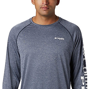 Columbia Men's PFG Terminal Tackle™ Heather Long Sleeve Shirt,Collegiate Navy Heather/White Logo,X-Large