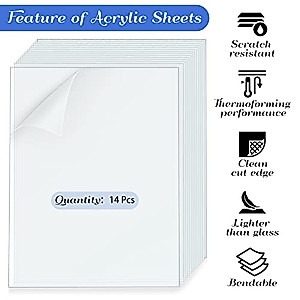 14 PCS 8" x 10" Acrylic/Plexiglass Sheets, Clear Shatterproof Plastic Sheet Panels Flexible with Protective Films for Wedding Signs Picture Frame Glass Replacement Projects Display(0.04" Thick)