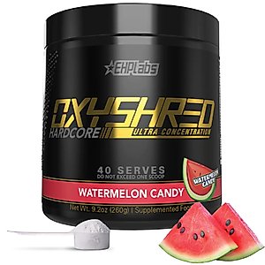 EHP Labs OxyShred Hardcore Super Dosed Pre Workout Powder - Preworkout Powder with L Glutamine & Acetyl L Carnitine, Energy Boost Drink - 275mg of Caffeine - Watermelon Candy, 40 Servings