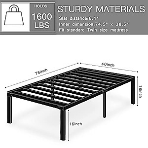 HAAGEEP 18 Inch Platform Twin Bed Frame with Storage Metal Bedframe No Box Spring Needed for Kids Tall Heavy Duty