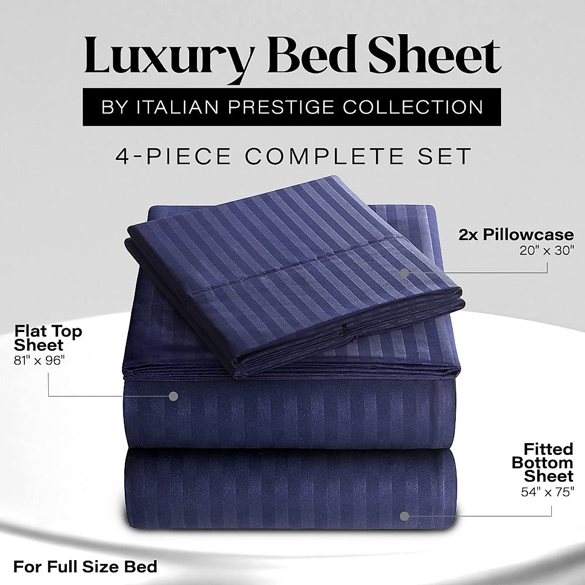 Elaine Karen Full Sheet Set - 4-Piece Striped Full Size Bed Sheets - Soft & Cooling Deep Pocket Full Bed Sheet Set - Wrinkle-Free Microfiber Bedding with 1 Fitted Sheet, 1 Flat Sheet, 2 Pillowcases