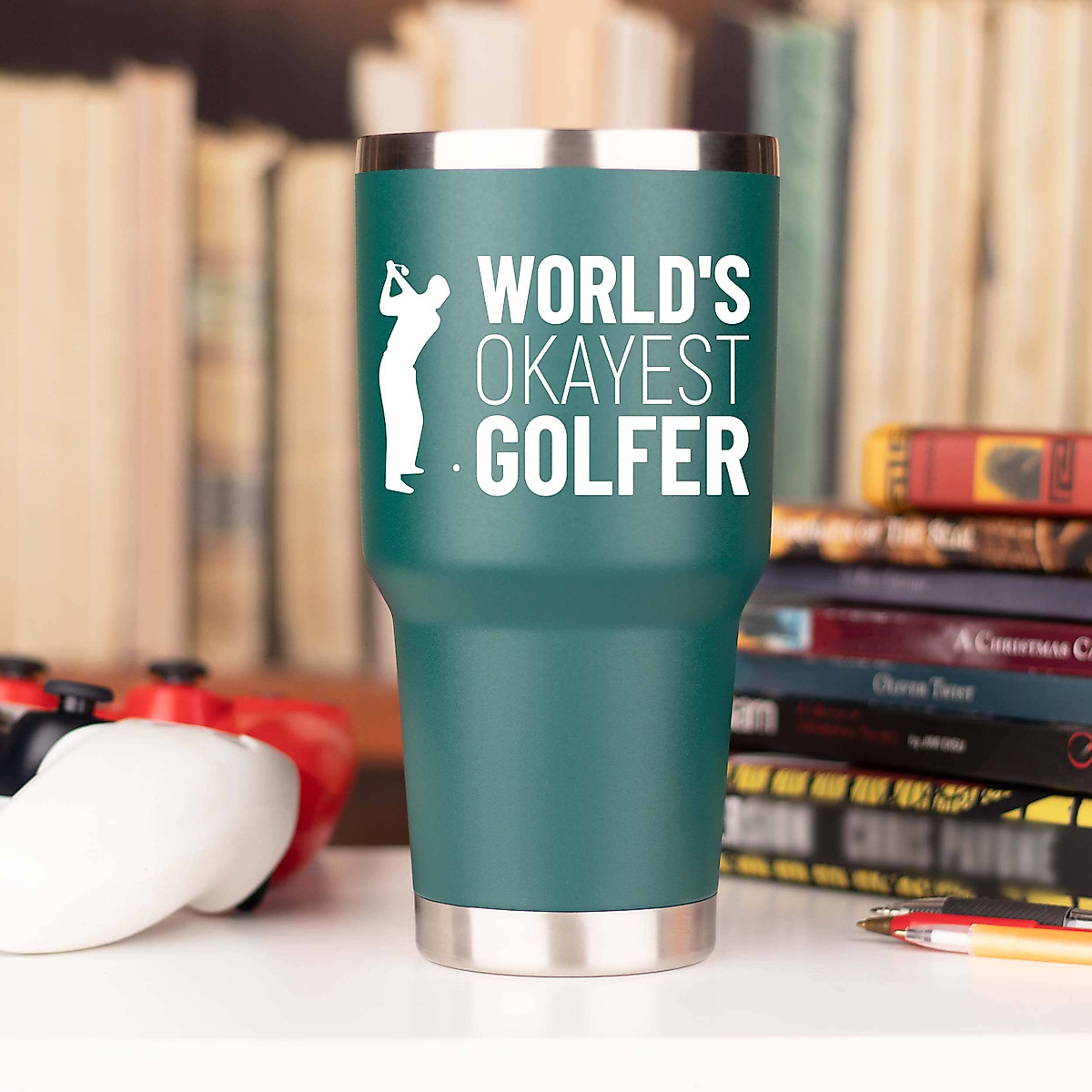 JENVIO Golf Gifts For Men | Worlds Okayest Golfer Insulated Stainless Steel Travel Tumbler Mug Including 2 Lids and 2 Straws | Funny Gag Cup Dad Father Husband Retirement Stuff Valentine's Day Gift