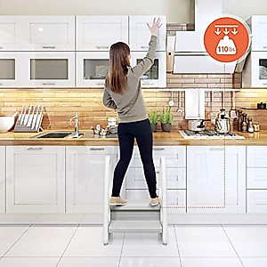 Costzon Kids Step Stool, Toddler Step Ladder for Toilet Potty Training, Kitchen Counter, Bathroom, Two Step Learning Tower w/Non-Slip Design, Safety Handles, 200 Lbs Weight Capacity (Grey)