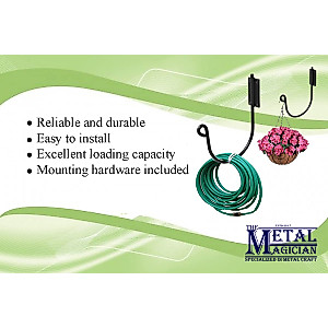 The Metal Magician Garden Hose Holder Wall Mounted Water Pipe Hanger Heavy Duty Metal Pipe Hook for Outside Yard Ideal for Extension Cords, Ropes (Black) (Hose Hook)