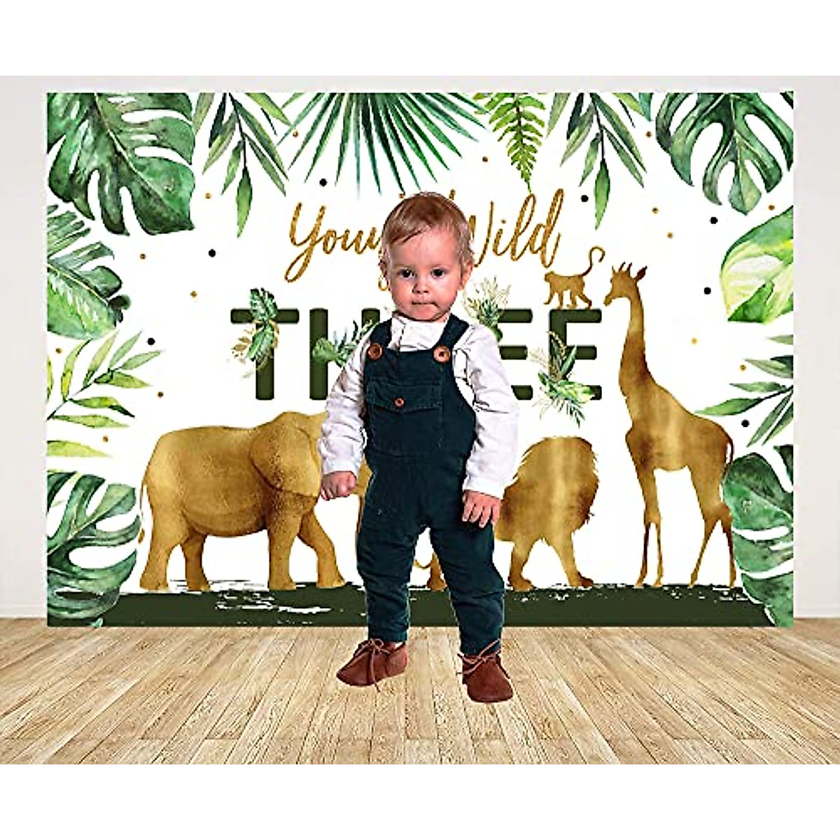 Ticuenicoa Young Wild Three 3rd Birthday Backdrop Jungle Safari Animals Background for Photography Tropical Leaves Backdrops Third Birthday Party Decorations 3 Years Old Photo Booth Props 5x3ft