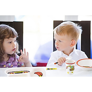 Kids Tableware Set, Included Plate Bowl Cup Fork and Spoon 5-Piece Set - Toddler Plates Dinnerware Dinner Dish Set Baby Feeding Divided Plate - Child Portion Control Bamboo Eco-Friendly