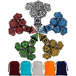 CiaraQ Polyhedral Dice with 5 Pouches, 5 Sets of Retro Dice for MTG DND Board Games, 35 Pieces