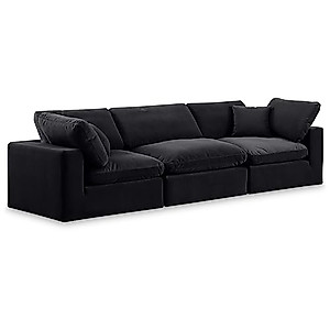 Meridian Furniture 189Black-S119 Comfy Collection Modern | Contemporary Upholstered Modular Sofa with Soft Black Velvet, Down Feather Cushions, 119" W x 40" D x 34.5" H, Black