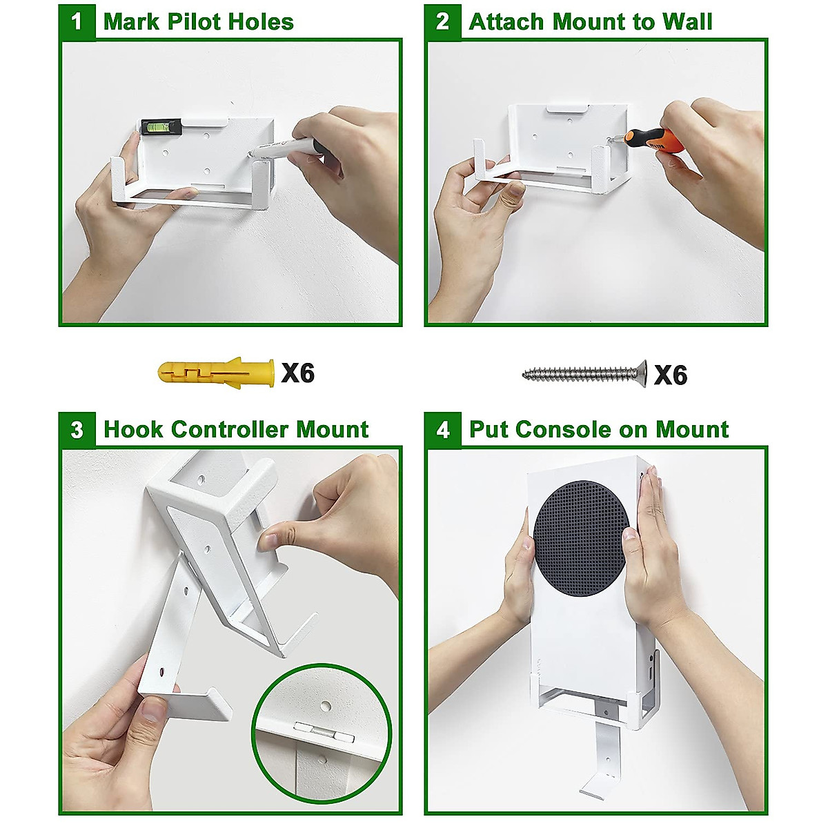 Wall Mount for Xbox Series S (Mount The Console & Accessories on Wall Near or Behind TV Left/Right), Wall Shelf Bracket Kit for XSS System