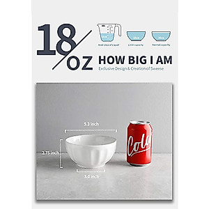 HAPPY KIT Ceramic Cereal Bowl Set - 18 Ounce for Cereal, Salad and Soup - Set of 4, White