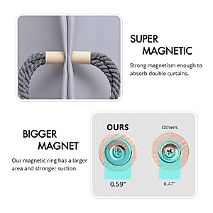 NICEEC 2 Pack Wooden Magnetic Curtain Tiebacks Boho Home Decoration Drape Tie Backs Natural Cotton Handmade Rope Curtain Holdbacks for Thin or Thick Home & Office Window Drapery (Grey)