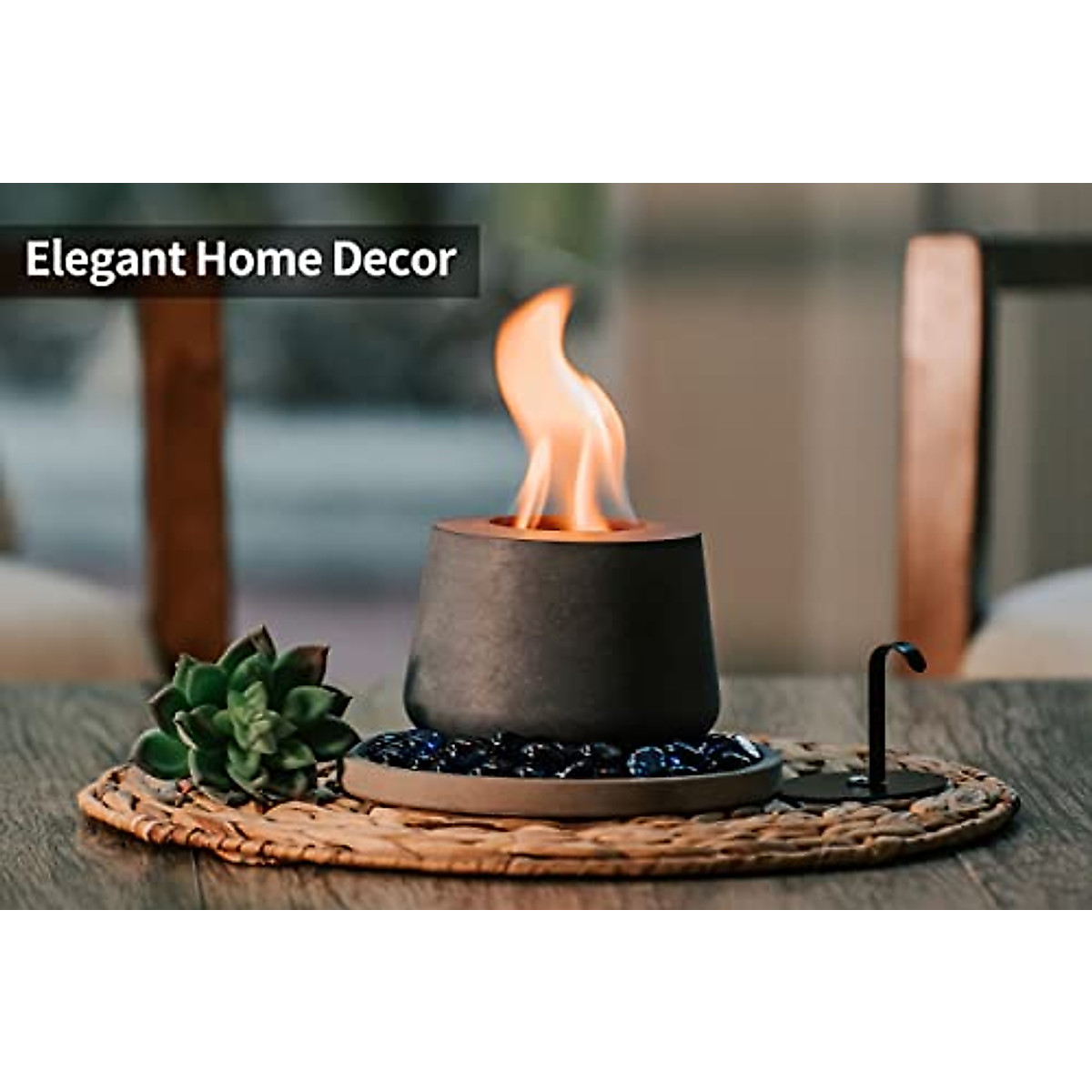 Kante Concrete Tabletop Fire Pit with 7.2" Light Gray Base, Ethanol Fire Pit for Indoor&Outdoor, Portable Rubbing Alcohol Tabletop Fire Bowl, Mini Fireplaces for Smores Maker (Round)