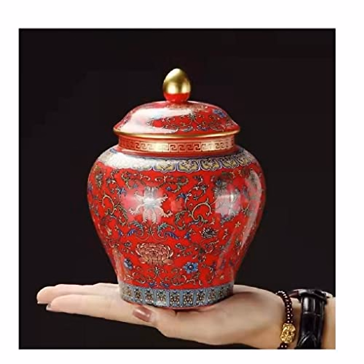 Ginger Jar Decorative Jar Ancient Chinese Imperial Enamel Porcelain (Small, Red)