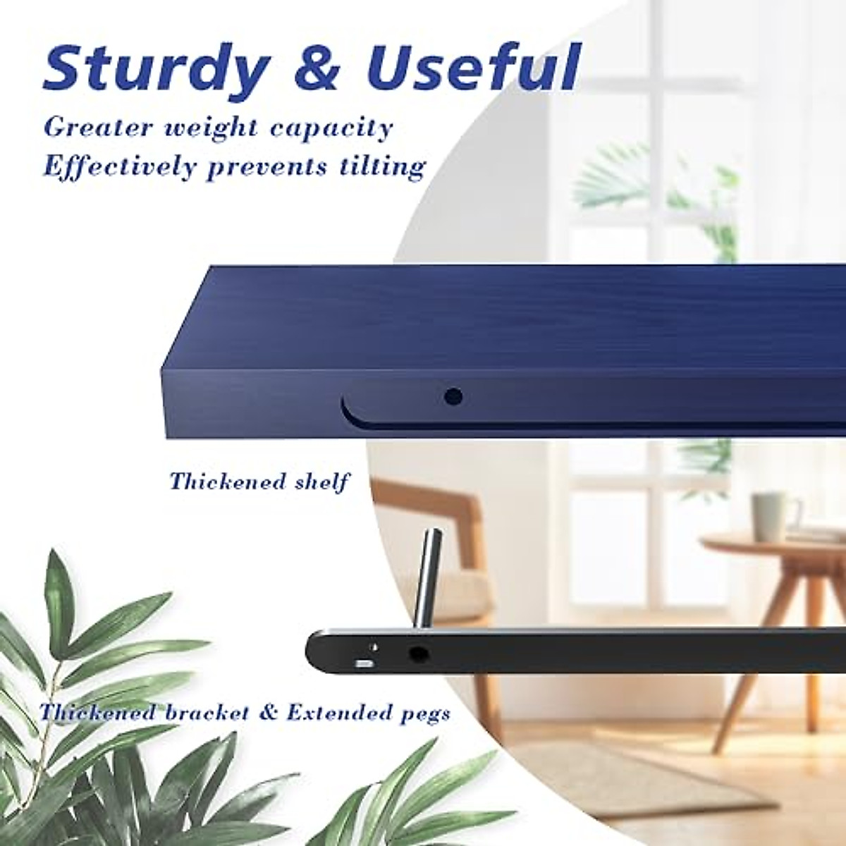 Habudda Floating Shelves, Wall Decor Wood Shelf for Bathroom Bedroom Kitchen Living Room Hanging Mounted Storage, Extra Long 35.5 Inch Set of 2, Wooden Rustic Navy Blue
