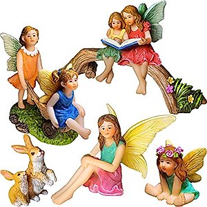 Mood Lab Fairy Garden - Miniature Family Kit Figurines & Accessories - Fairies Statue Set of 6 pcs - Outdoor or House Decor