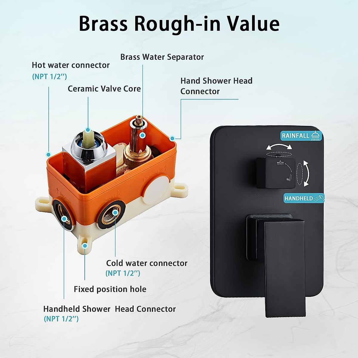 RTOBWEYE 8 Inch Shower Faucet Set High Pressure Rainfall Shower System Ceiling Mount Square Rain Shower Head with Handheld Spray Combo Ceiling Luxury Rainfall Shower Fixtures Matte Black (3-Setting)