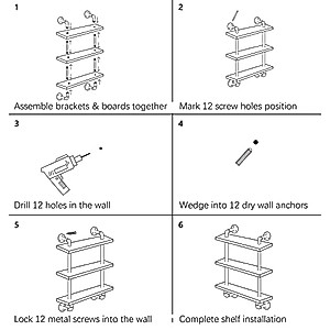 Phaxth Industrial Pipe Shelving, 3 Tiered Wall Mounted Pipe Wood Shelves, 27" W