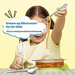 12-Piece Kids Silverware, E-far Stainless Steel Toddler Kids Utensils Safe for Preschooler/Children, Includes 4 Forks 4 Spoons 4 Knife, Slimline Adult Look & Small Size, Rust Free & Dishwasher Safe