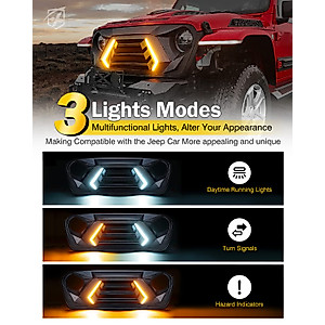 Xprite Front Grille with Turn Signals and Daytime Running Light, Matte Black Grille Compatible with 2018-2024 Jeep Wrangler JL JLU & 2020+ Gladiator JT