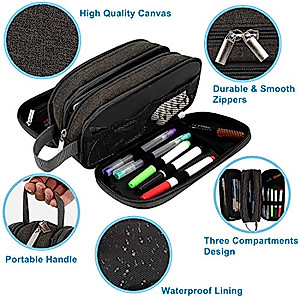 SIQUK Pencil Case Large Capacity Pencil Bag 3 Compartments Stationery Bag Case Marker Pen Holder Storage Organizer for Gilrs Boys and Adults