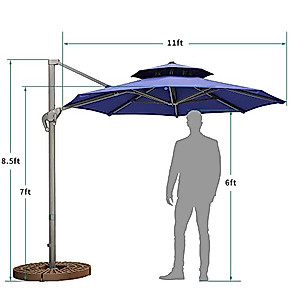 YITAHOME 11ft Patio Umbrella Outdoor Cantilever Umbrella Double Top Round Offset Umbrella w/Heavy Duty Aluminum Frame & Cross Base for Garden Pool Backyard Market (Navy Blue)