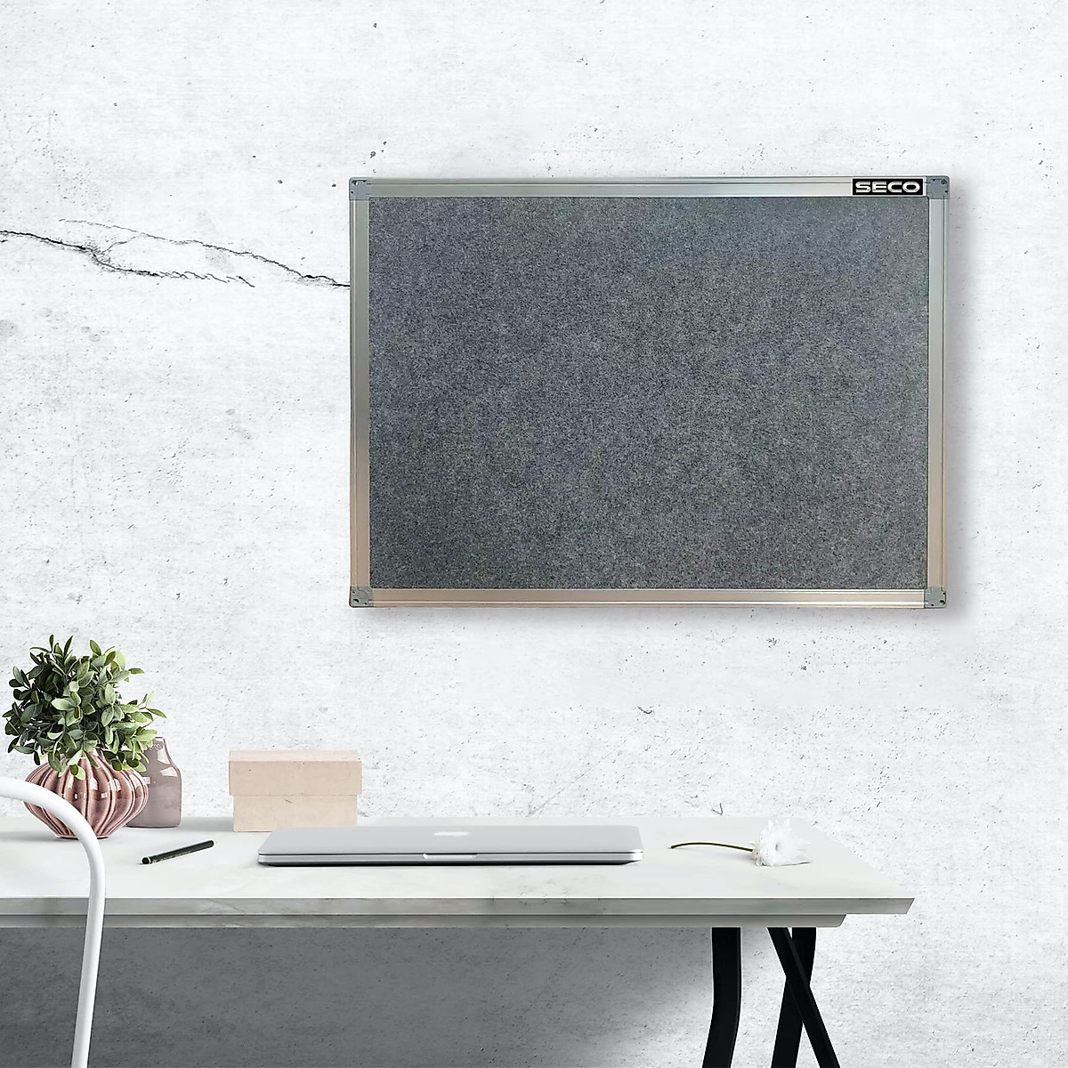 SECO Felt Backed Noticeboard 18 x 24 Inch Bulletin Board with Aluminium Frame, Grey