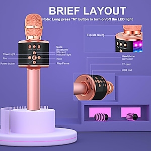 BONAOK Bluetooth Wireless Karaoke Microphone with LED Lights,4-in-1 Portable Handheld Mic with Speaker Karaoke Player for Singing Home Party Toys Birthday Gift for Kids Adults Girls Q78(Rose Gold)