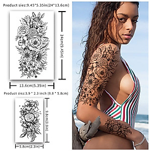 Yazhiji 40 sheets Waterproof Temporary Tattoos Large Flowers Butterfly Collection Temporary Fake Tattoos for Women and Girls Body Art Decoration