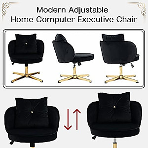 Sudwesto Armless Home Office Chair, Cross Legged Office Chair, Adjustable Swivel Task Chair for Small Space, Living Room, Make-up, Studying, Office (Black Gold)