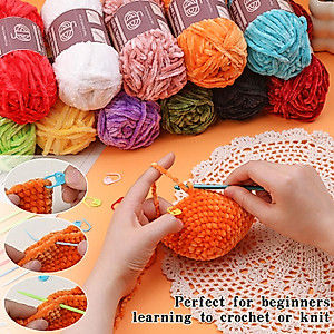 LUNARM Chenille Yarn for Crocheting Knitting, 3 Skein 263 Yard Thick Soft Chunky Fluffy Weaving Plush Yarn for Blankets Clothes Pattern Creations with Big Eye Needles (Dark Red)