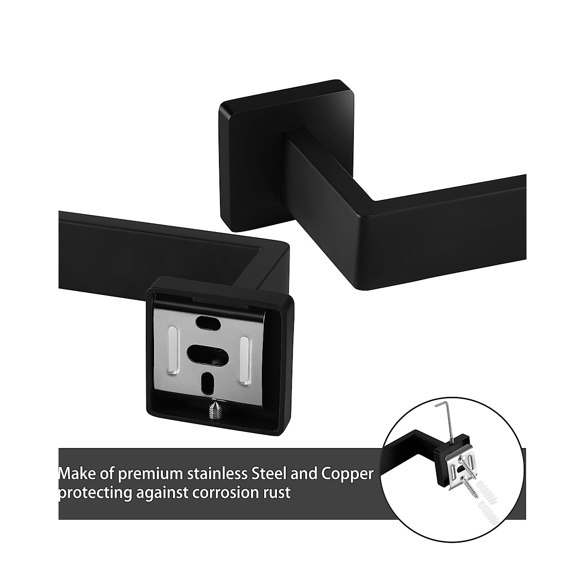 Hinmood Matte Black Bathroom Hardware Set, 5 Pieces Hardware Accessories Set SUS304 Stainless Steel Bath Towel Bar Set, Wall Mounted Towel Rack for Bathroom (Black, 16 Inch)