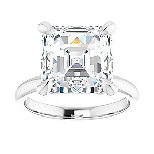 10K Solid White Gold Handmade Engagement Ring, 5 CT Asscher Cut Moissanite Diamond Solitaire Wedding/Bridal Rings for Women/Her, Minimalist Anniversary Ring Gifts (5.5)